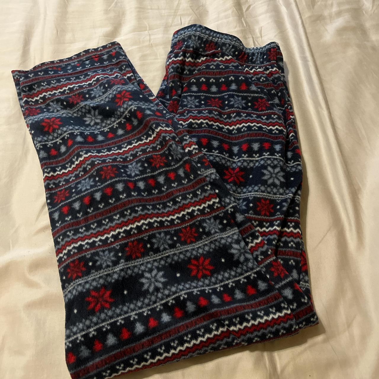 Uncut Navy and red fleece Christmas pajamas size... - Depop
