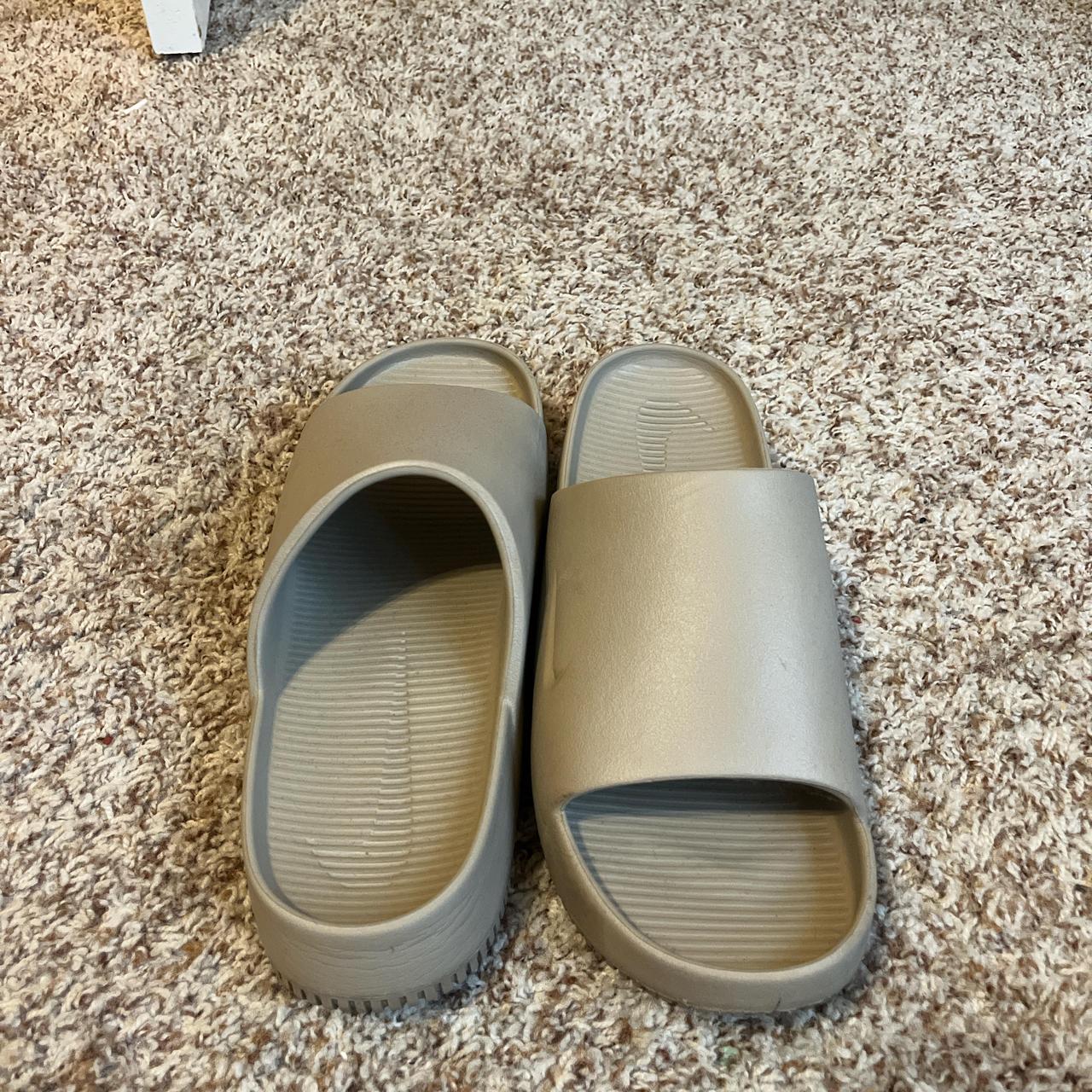 Tan and cream slides nike slides size 11 used a... - Depop