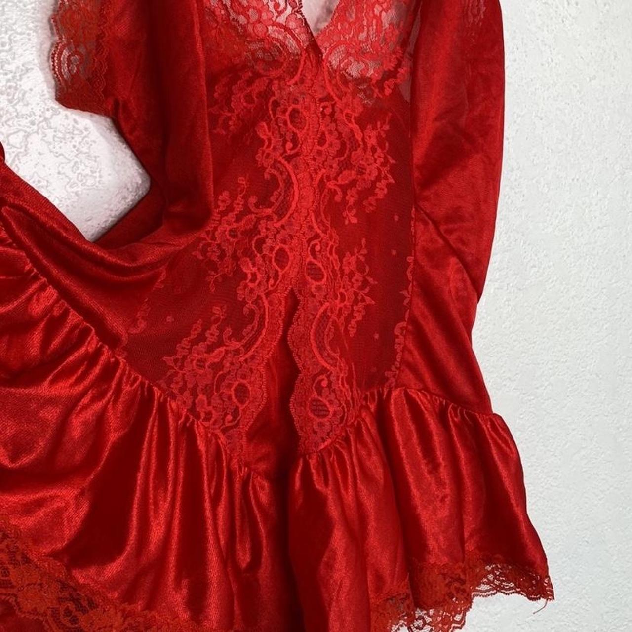 Vintage 70s Red Sheer Ruffle Lace Lingerie Top... | Depop
