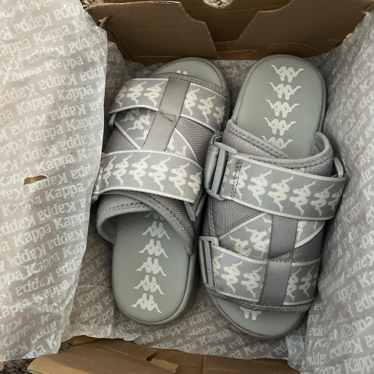 Kappa slides (222 Banda Mitel 1) Grey-white - Depop