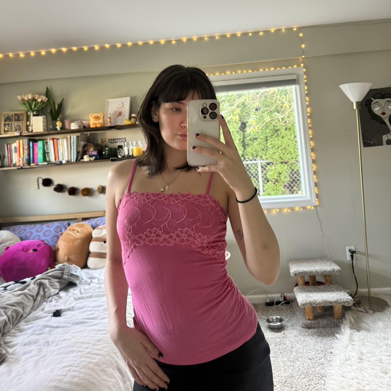 pink lacey tank !! #depop #pink #vintage #lingerie - Depop