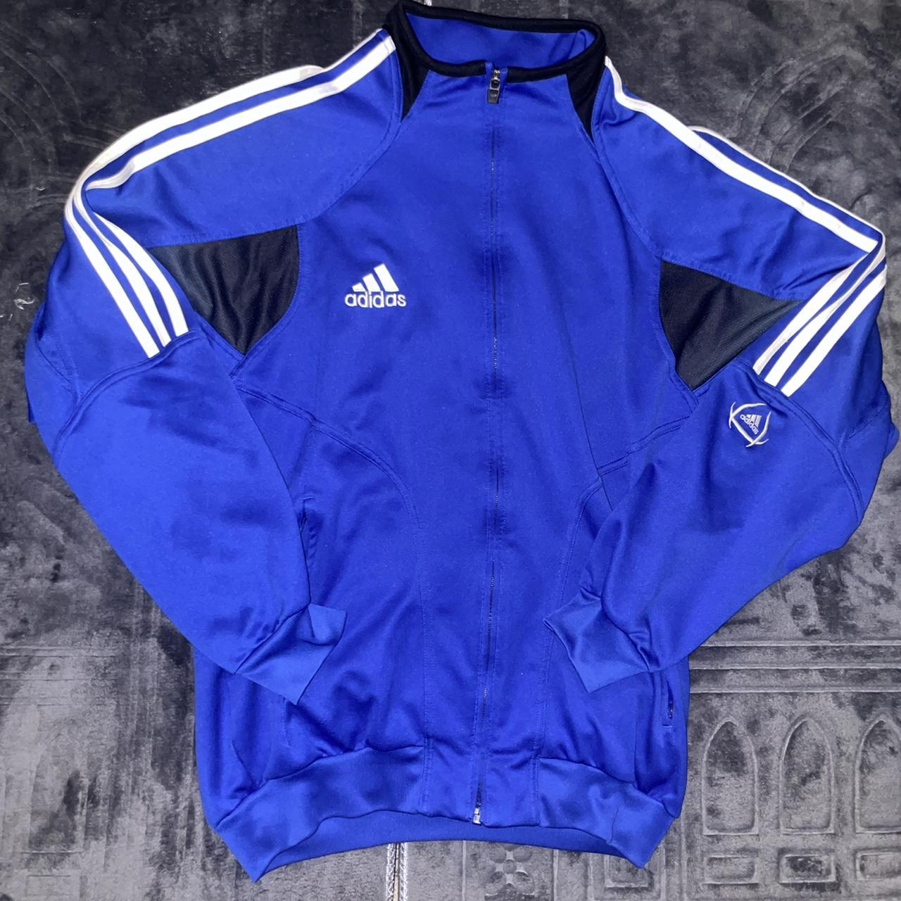 Vintage Blue Adidas track jacket with embroidered... | Depop