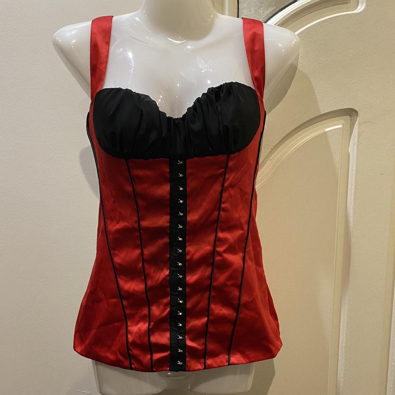 TEMT Red and black milkmaid corset top, crossover... | Depop