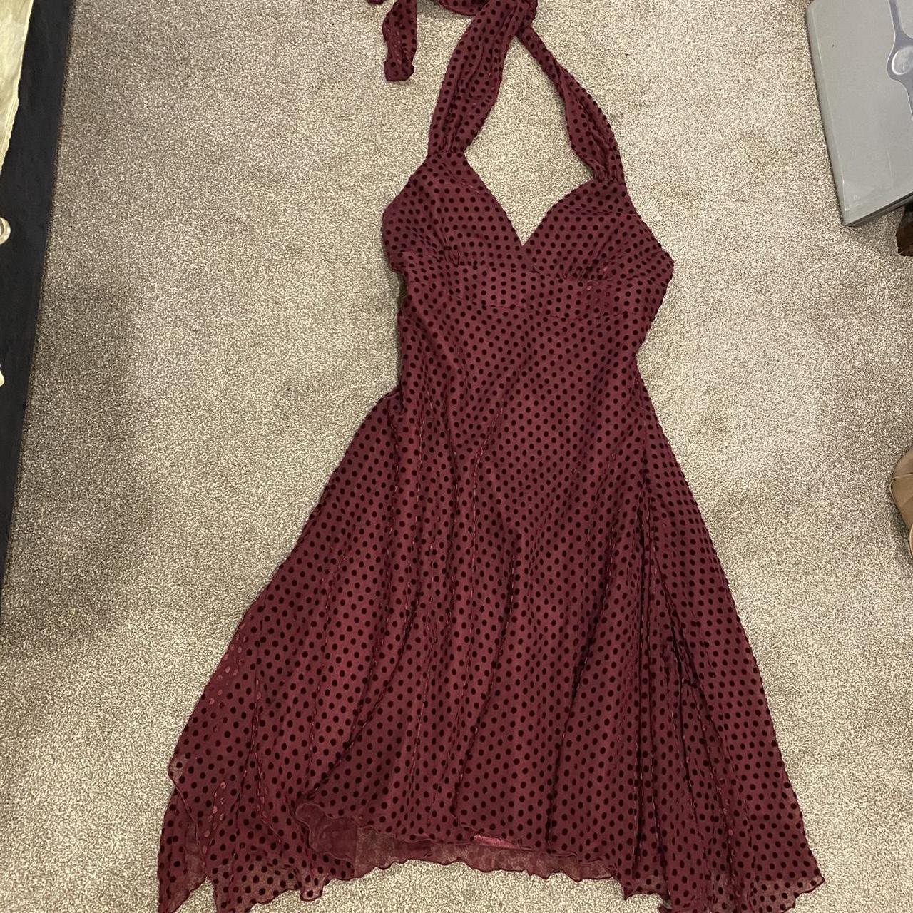 Vintage Riki Nathan Burgundy halter dress, lovely... - Depop
