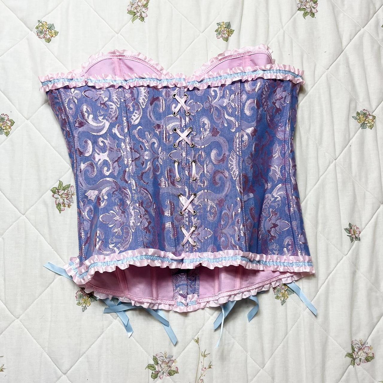 Stunning baroque filigree baby pink and blue corset... - Depop