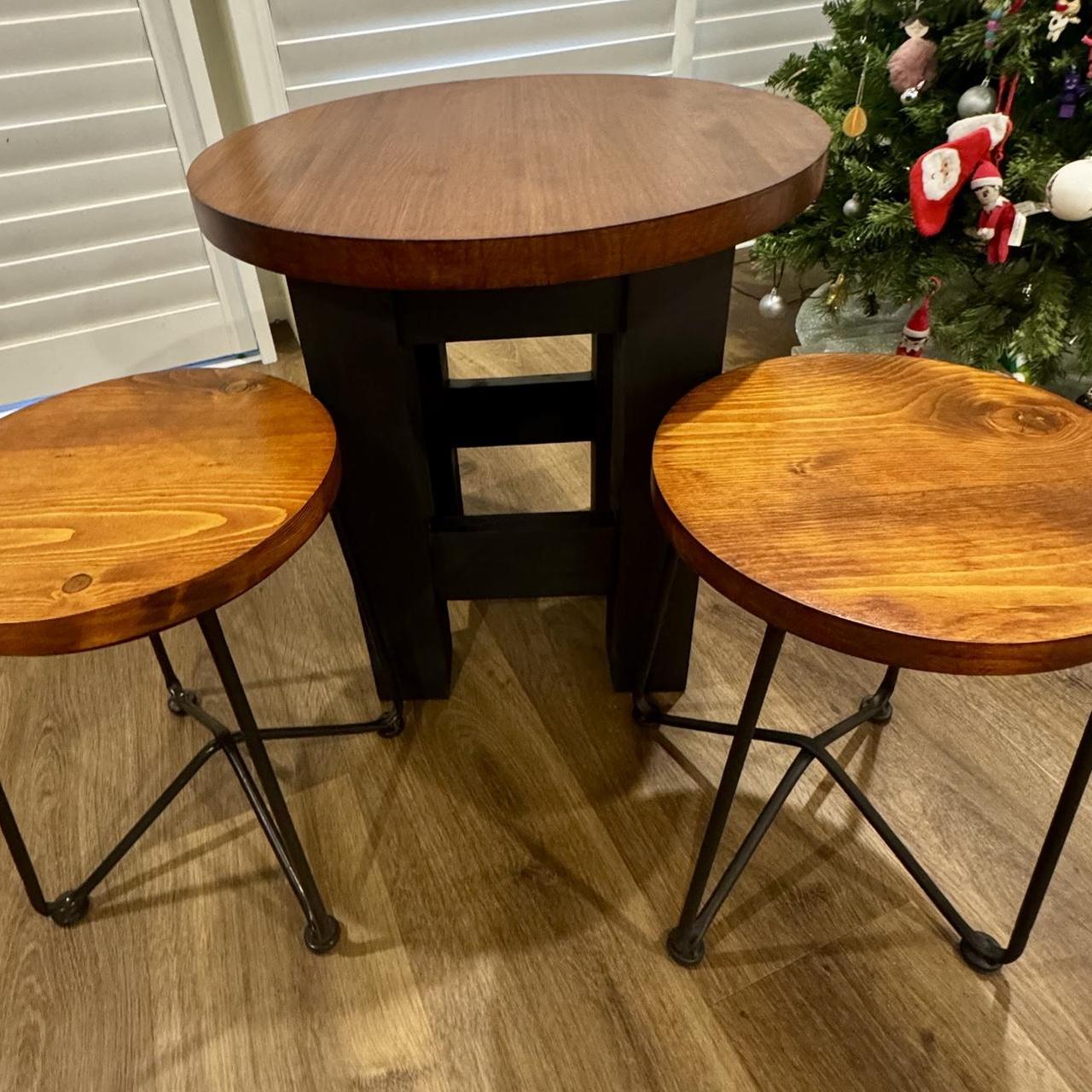 Refurbished 3-piece wood and metal cafe style table... - Depop