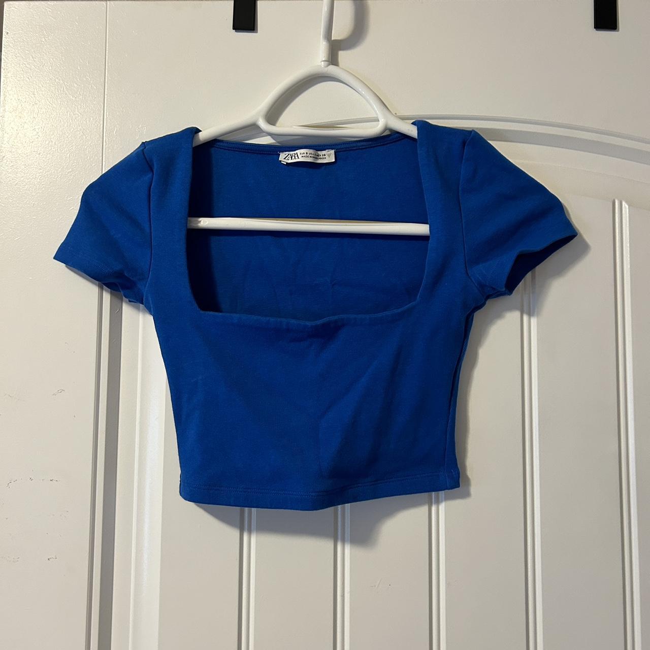 royal blue zara cropped top square neck - Depop