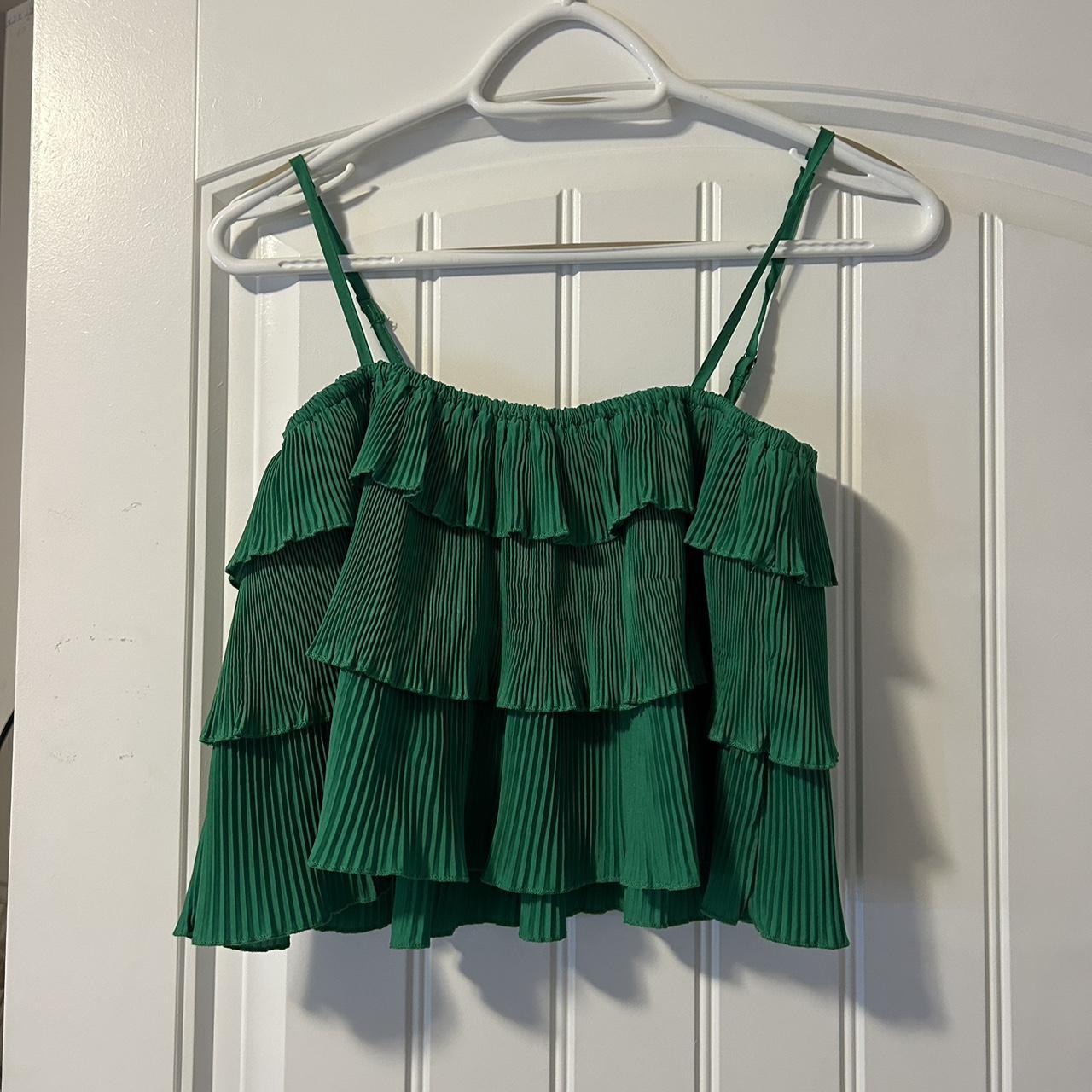 zara green ruffle cropped top - Depop