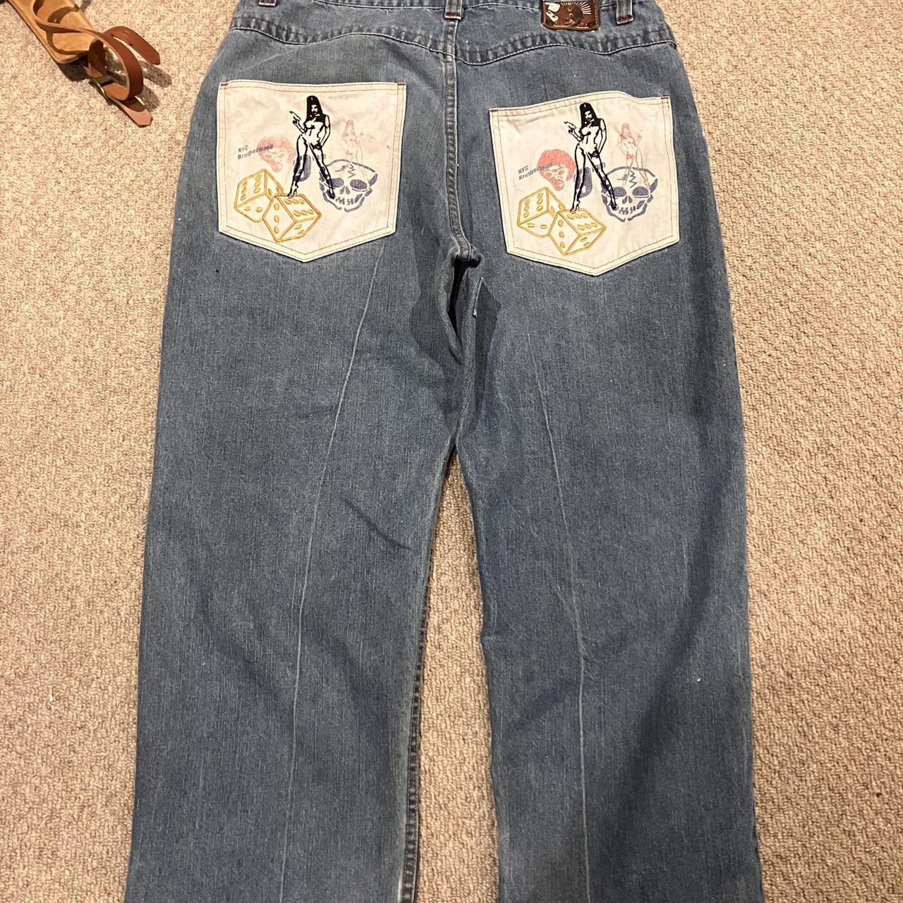 Vintage baggy johnny blaze jeans, sick embroidered... | Depop