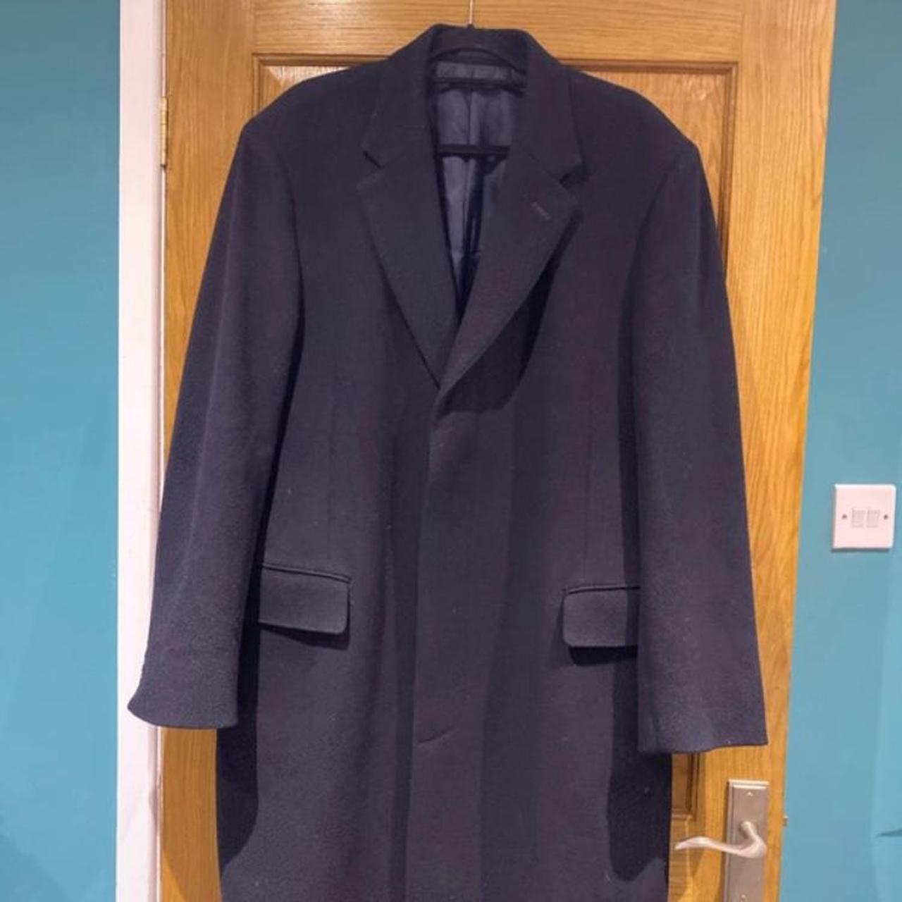 TM Lewin dark blue 100% wool overcoat, ideal for a... - Depop