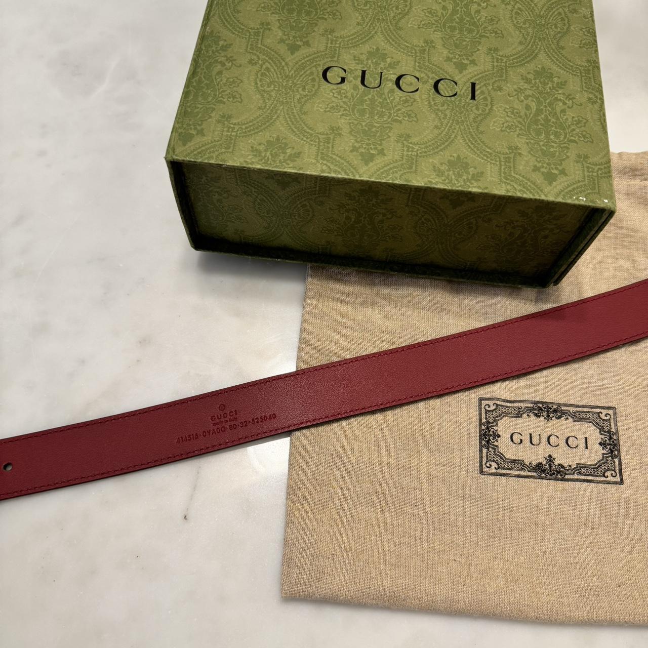 Gucci red leather marmont gold buckle belt. Made in... - Depop