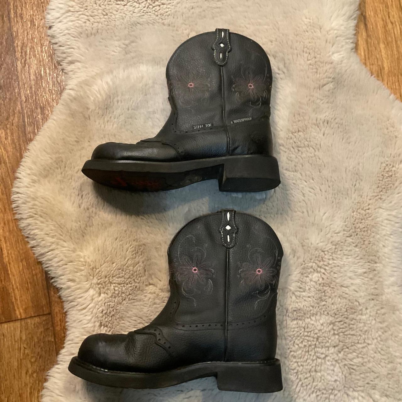 Justin Steel Toe Cowboy Work Boots Size 9 Black... | Depop