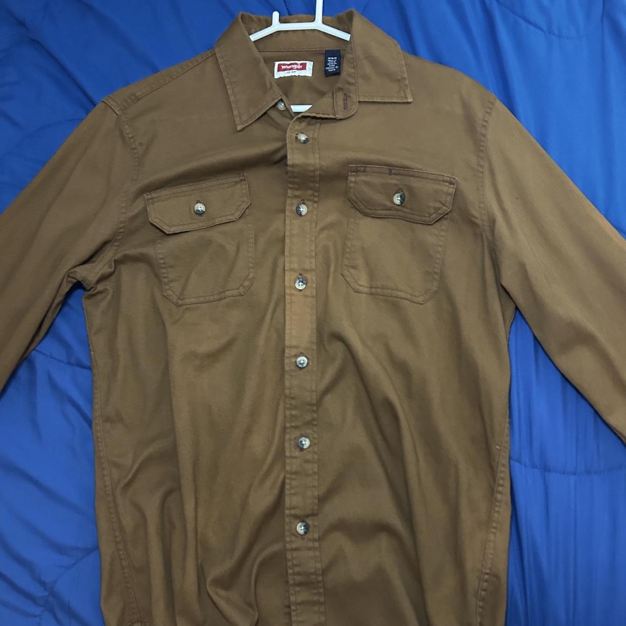 Brown Wranger workwear button-up shirt Size... | Depop