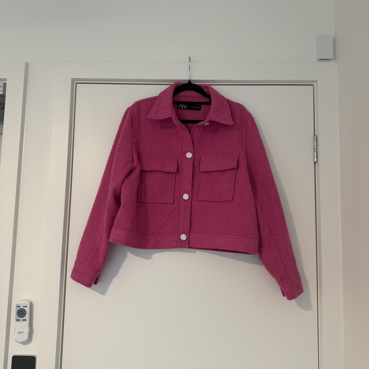 Zara cropped pink jacket Size L (would fit size 12)... | Depop