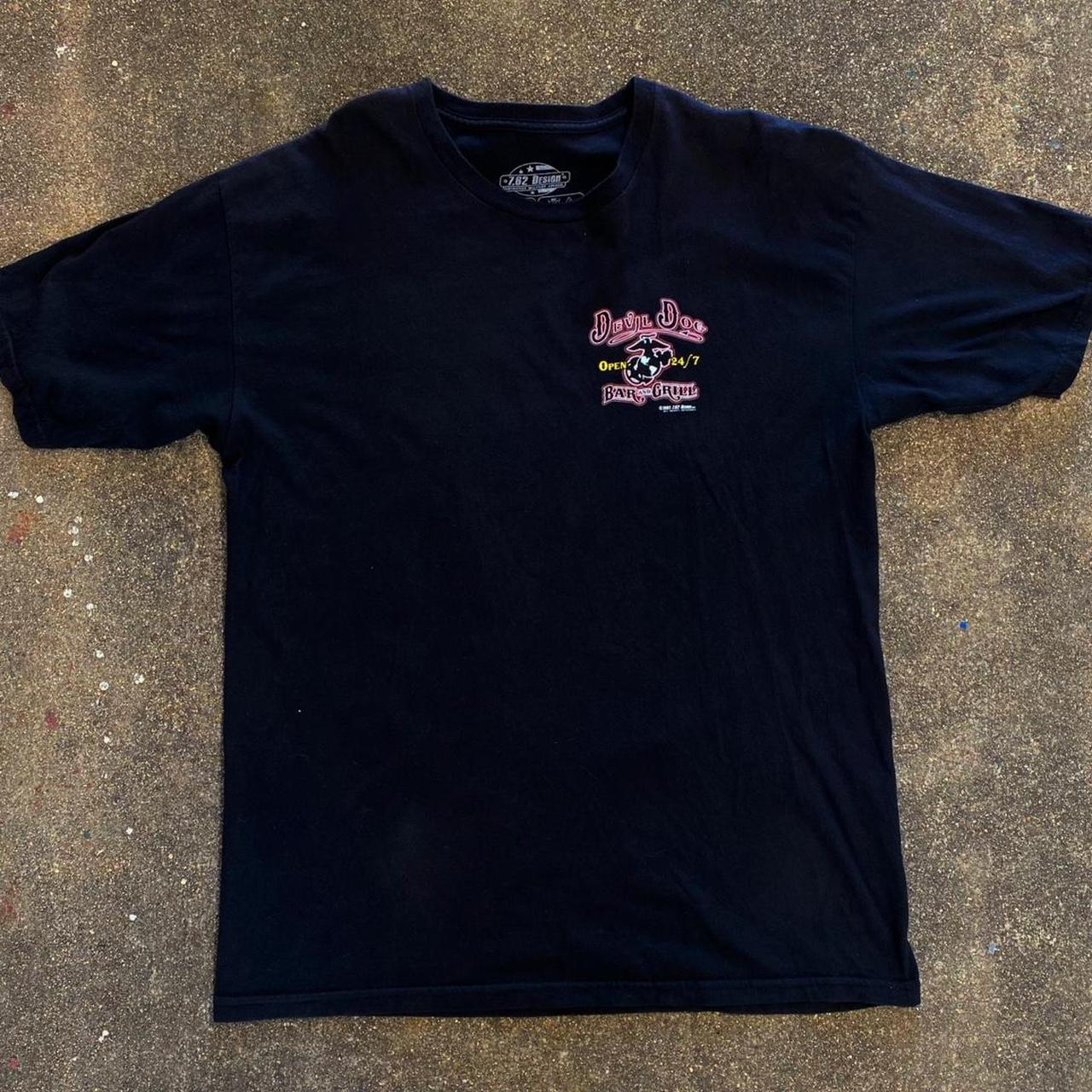 Navy and multi-coloured Devil Dog Bar and Grill... - Depop