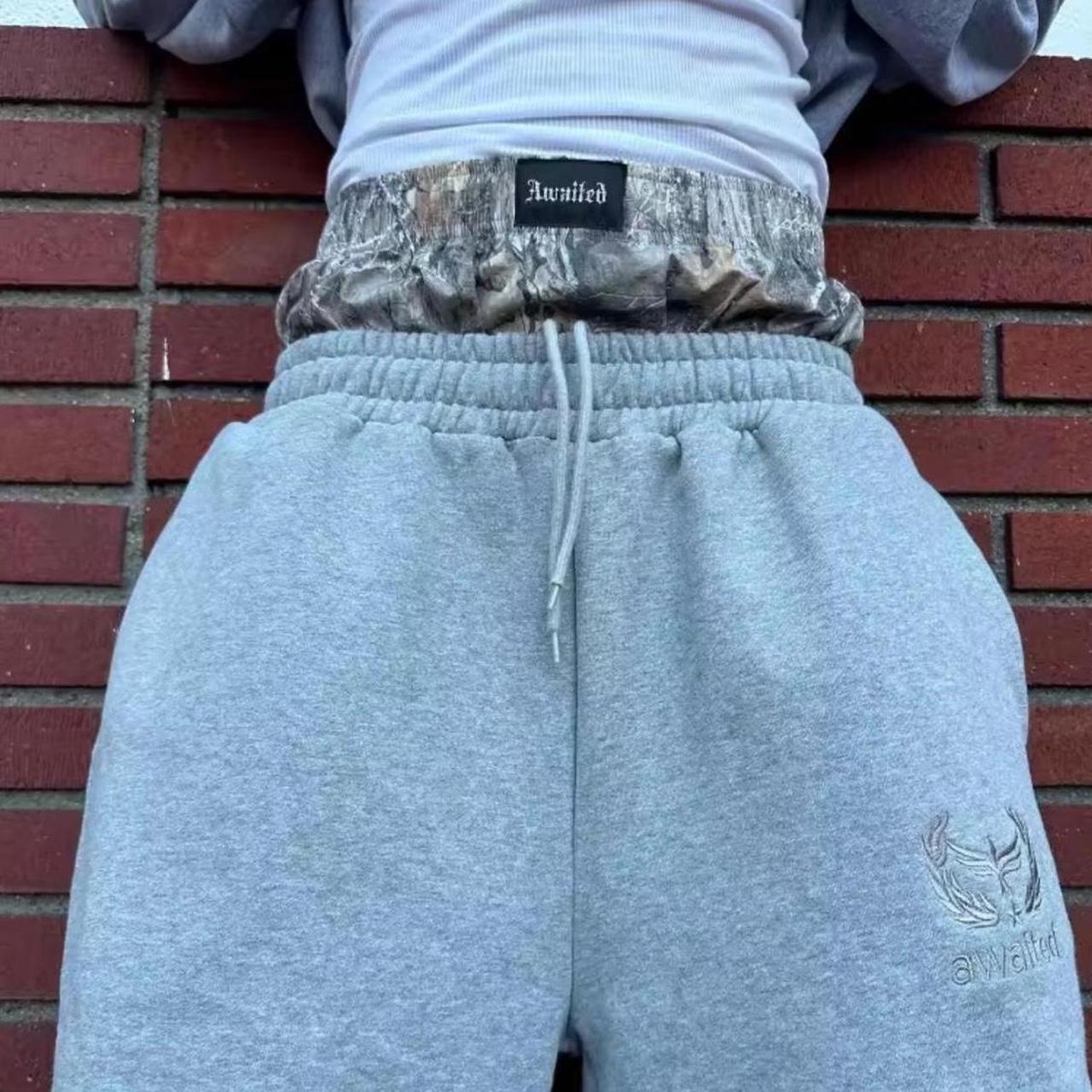 Grey cotton sweatpants with camo boxers stitched... | Depop