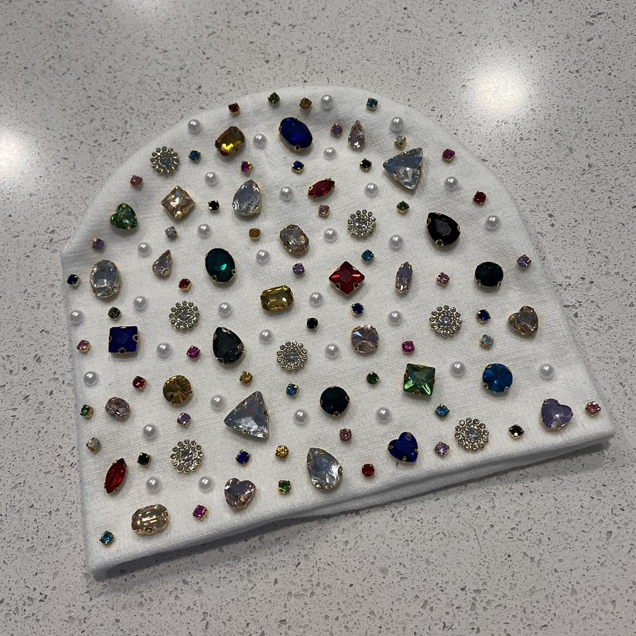 Rhinestone beanie -made with colorful... | Depop