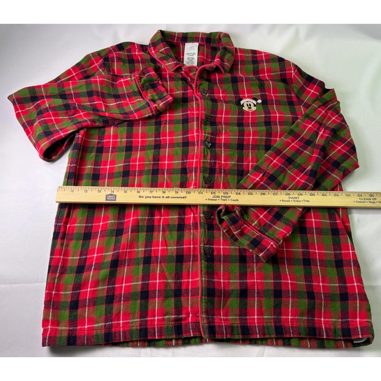 Disney Mickey Mouse Santa Flannel Pajama Shirt Red... | Depop