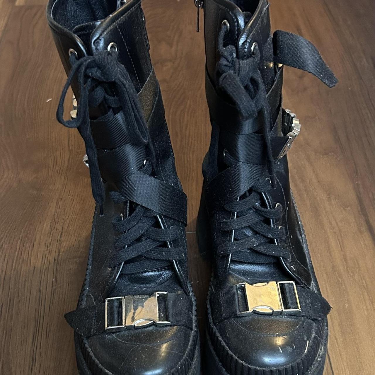 Black and silver studded platform boots with buckles... - Depop