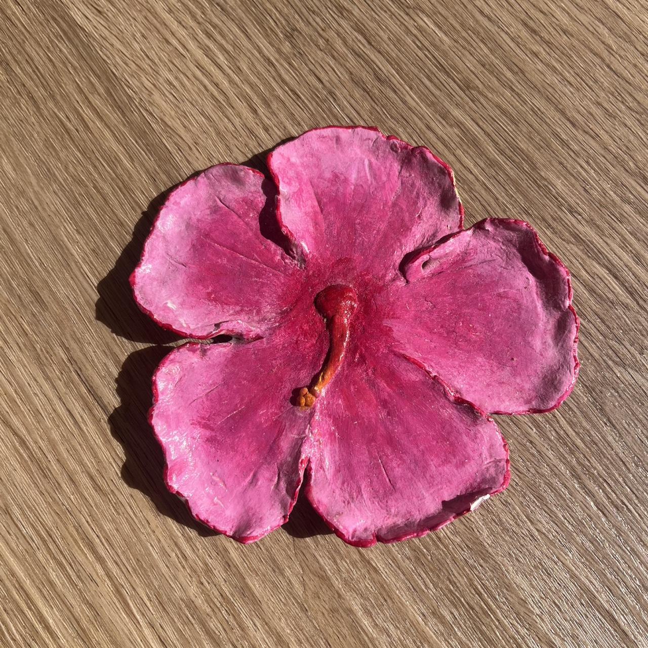 Homemade pink hibiscus flower trinket dish #clay... | Depop