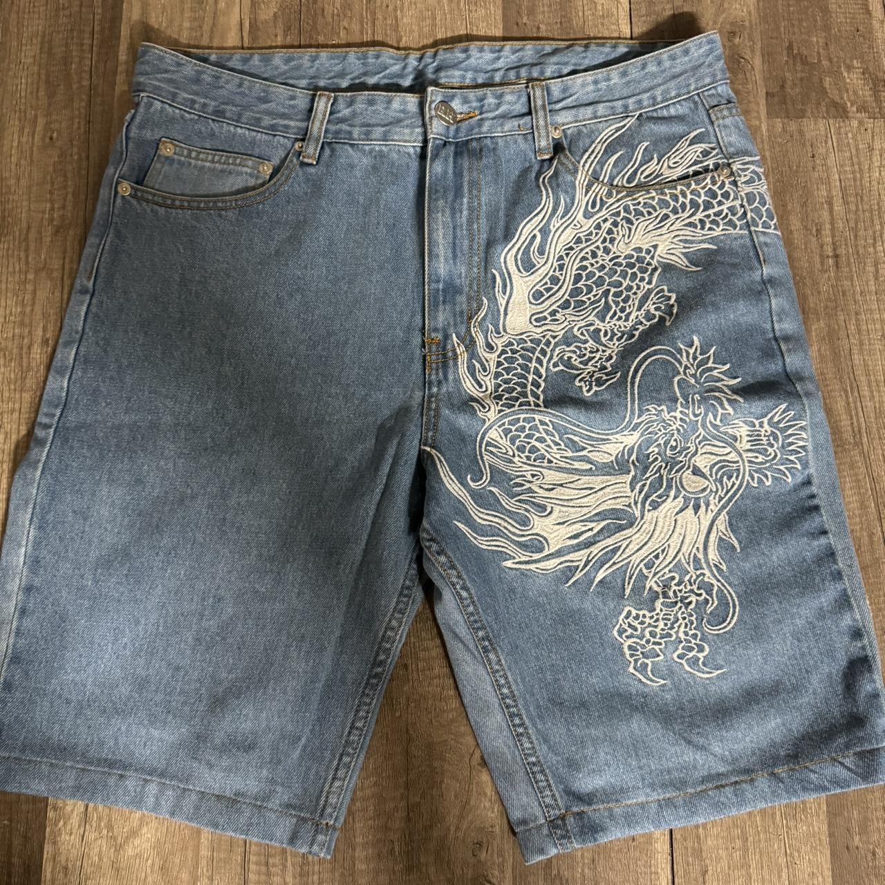 GV Gallery Jorts Dragon Embroidered Size 36 1of1 - Depop