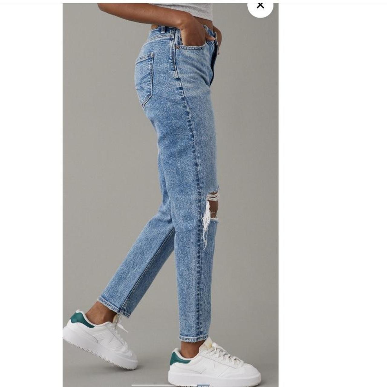 American Eagle Mom Jean Blown Out Blue Strigid... - Depop