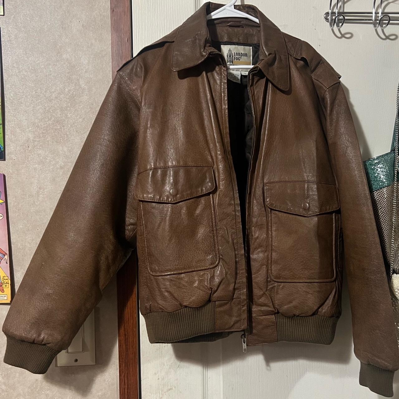 Classic brown leather jacket by London fog In... - Depop