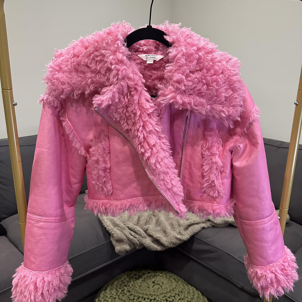 Pink faux fur PLT Aviator Jacket Never worn! PETIT - Depop
