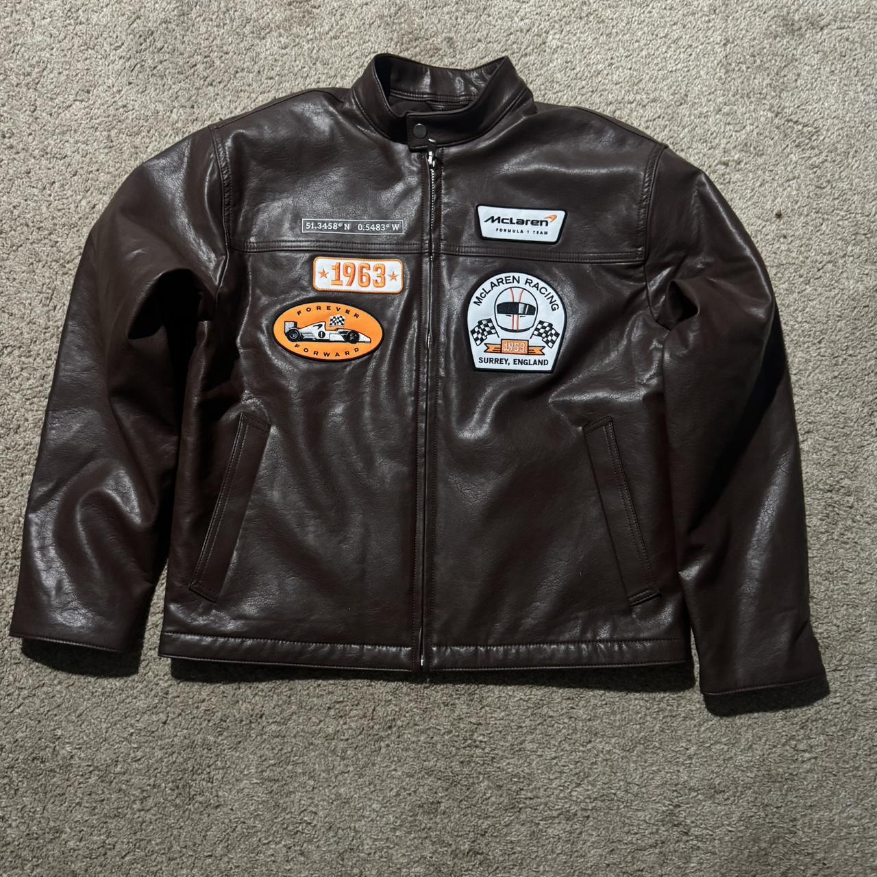Brown leather McLaren jacket. Size large and is... | Depop
