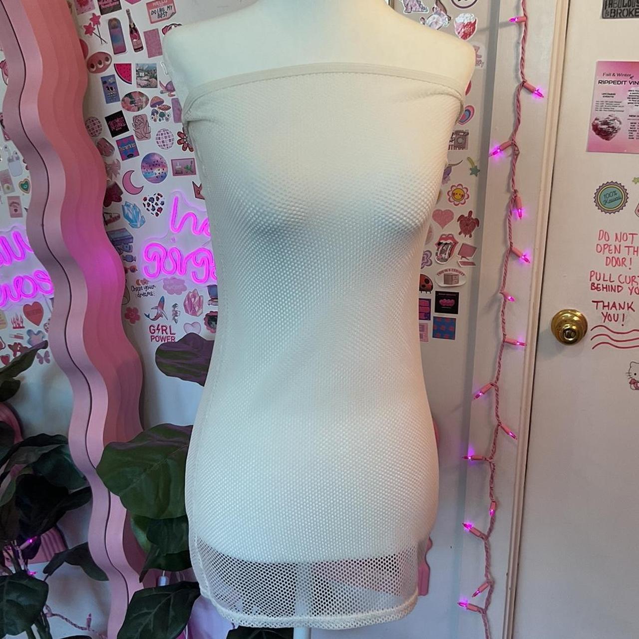 White mesh fishnet mini bodycon clubbing dress, from... | Depop