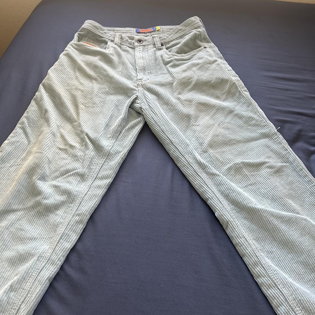 Empyer corduroy straight leg pants in white and blue... - Depop