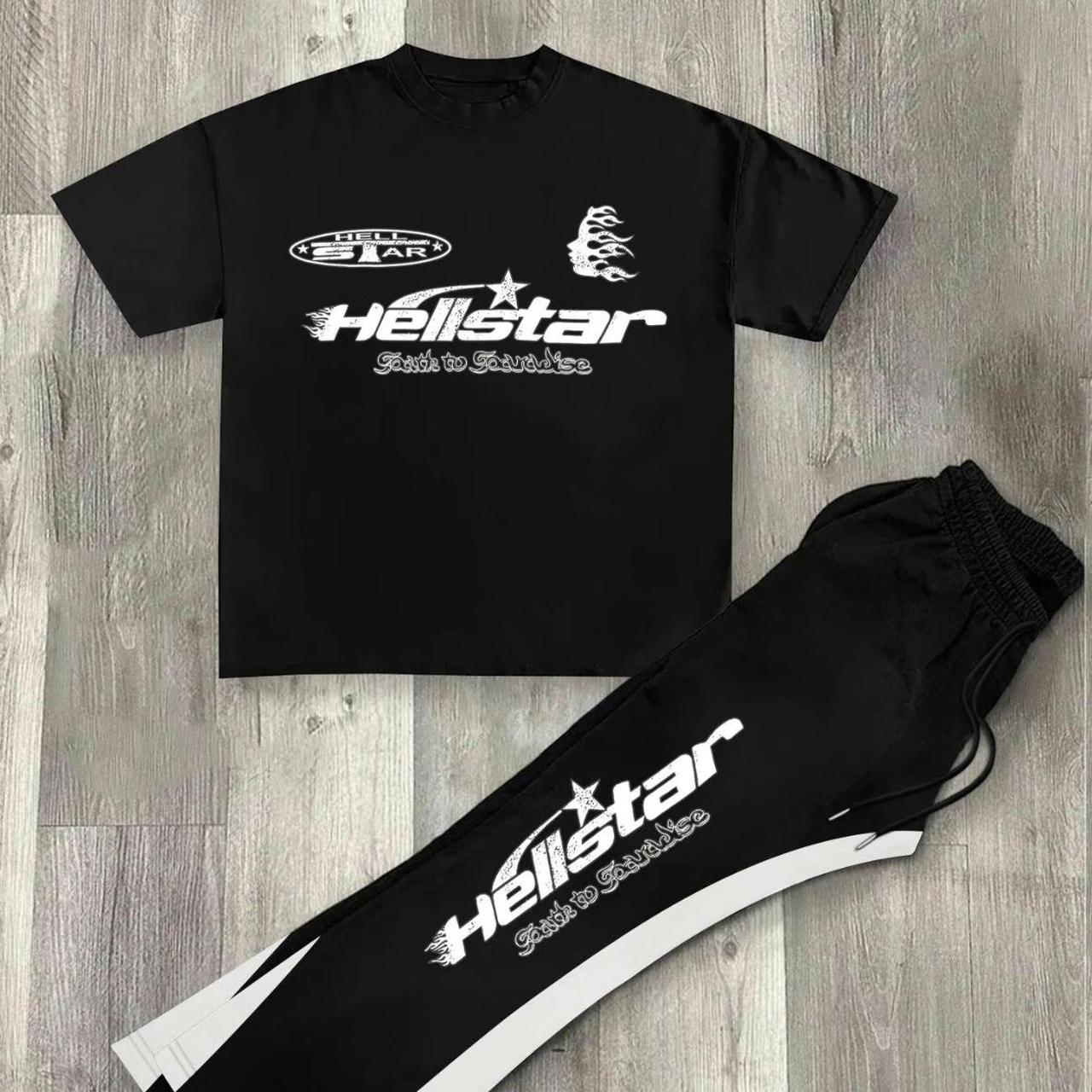 Hellstar black and white streetwear tracksuit... - Depop