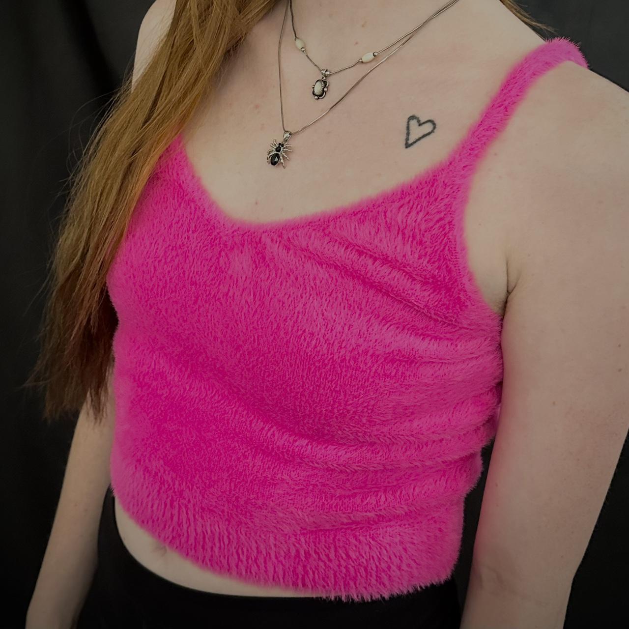 Hot Pink Fuzzy Crop Top - Comfy, Form Fitting... - Depop