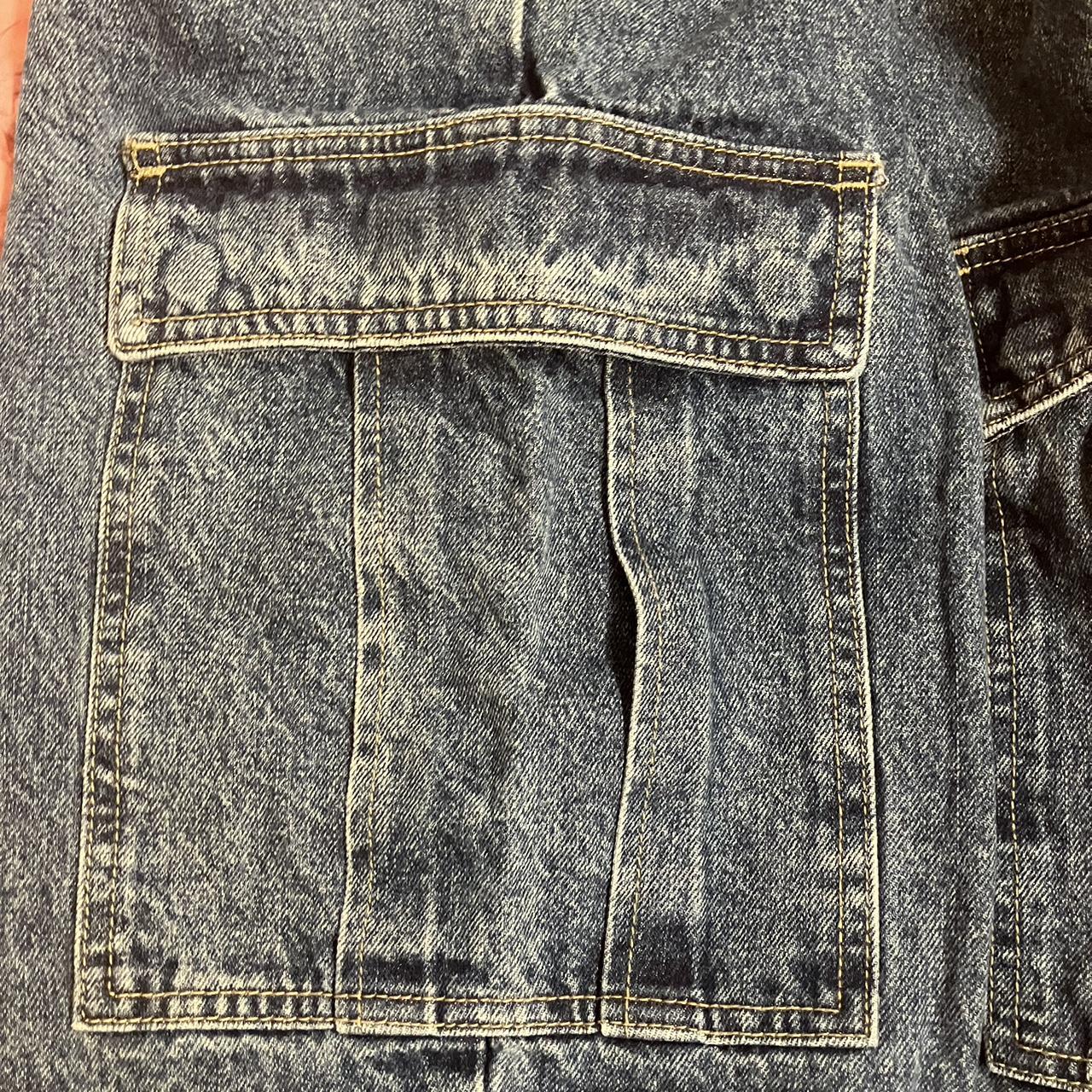 Dark blue baggy denim cargo jeans Size 32 Damage on... - Depop