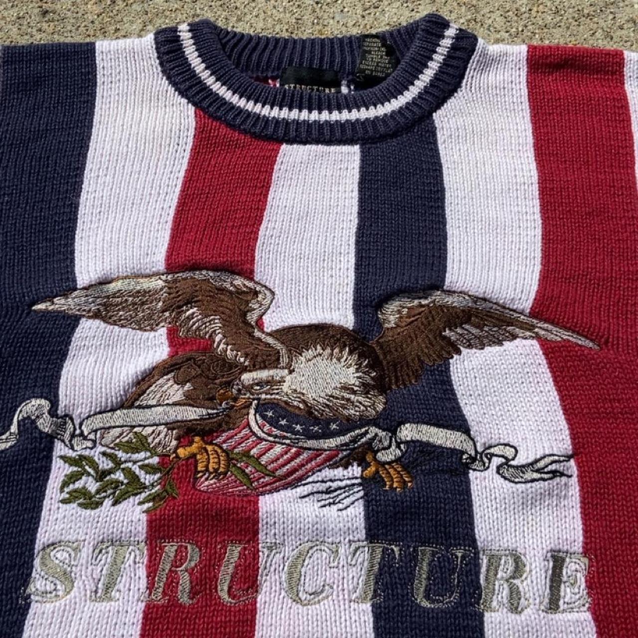 Super tuff red, white, and blue striped knit sweater... | Depop