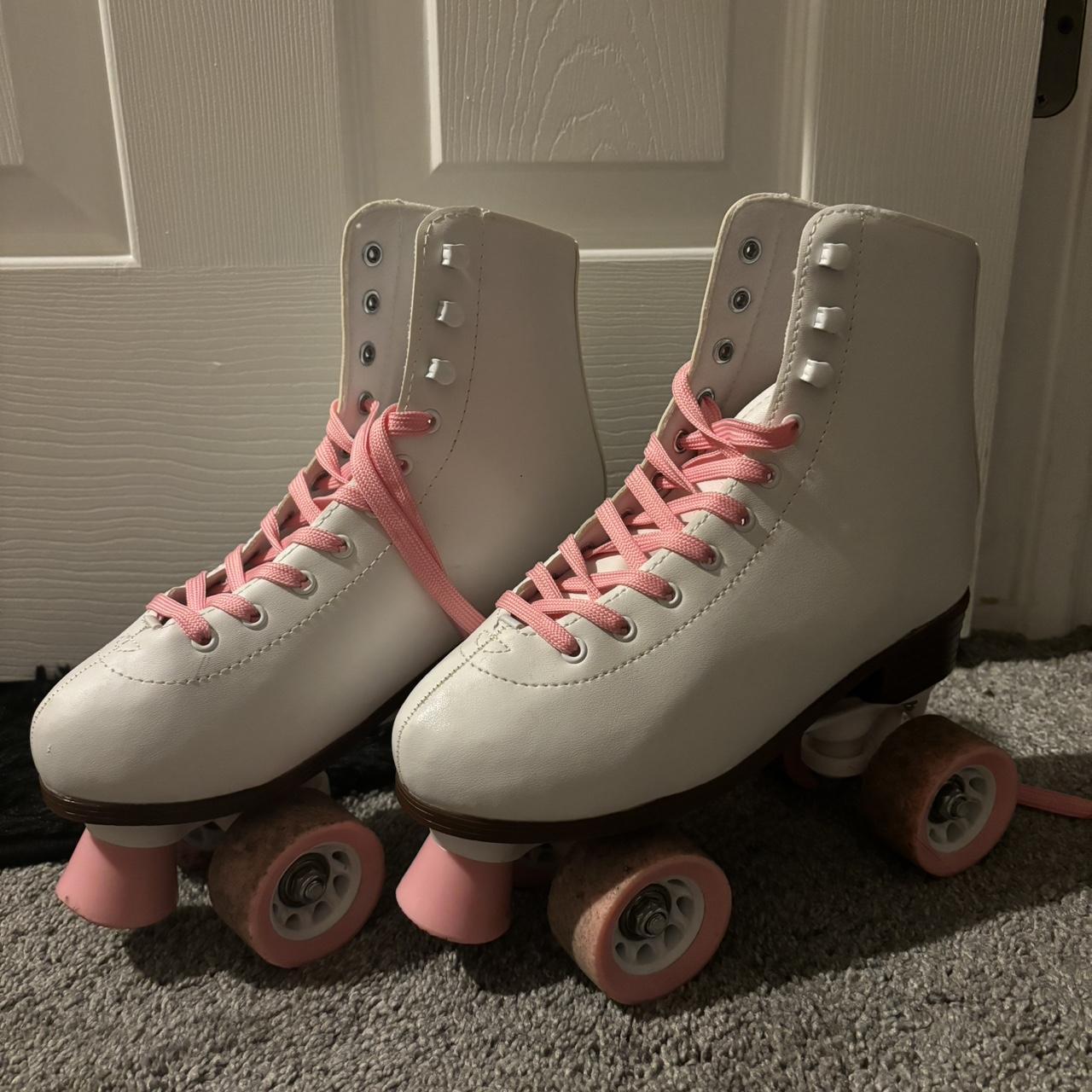 Pink and white roller skates #rollerblades #skating - Depop