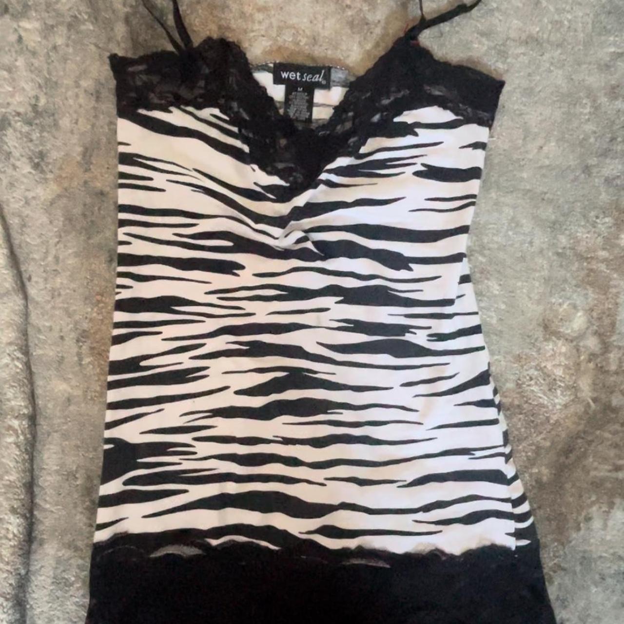 Black and white zebra print lace top #y2k #vintage... - Depop