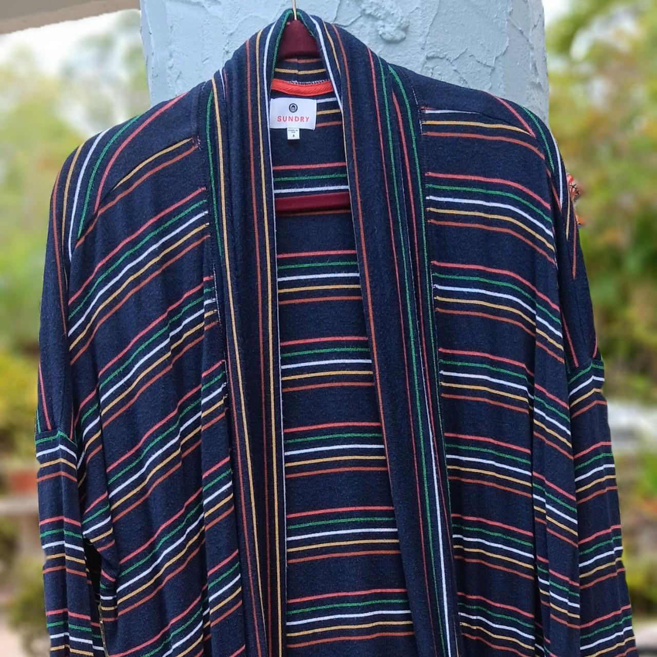 Sundry Open Front Cocoon Cardigan Blue Stripe Size... | Depop