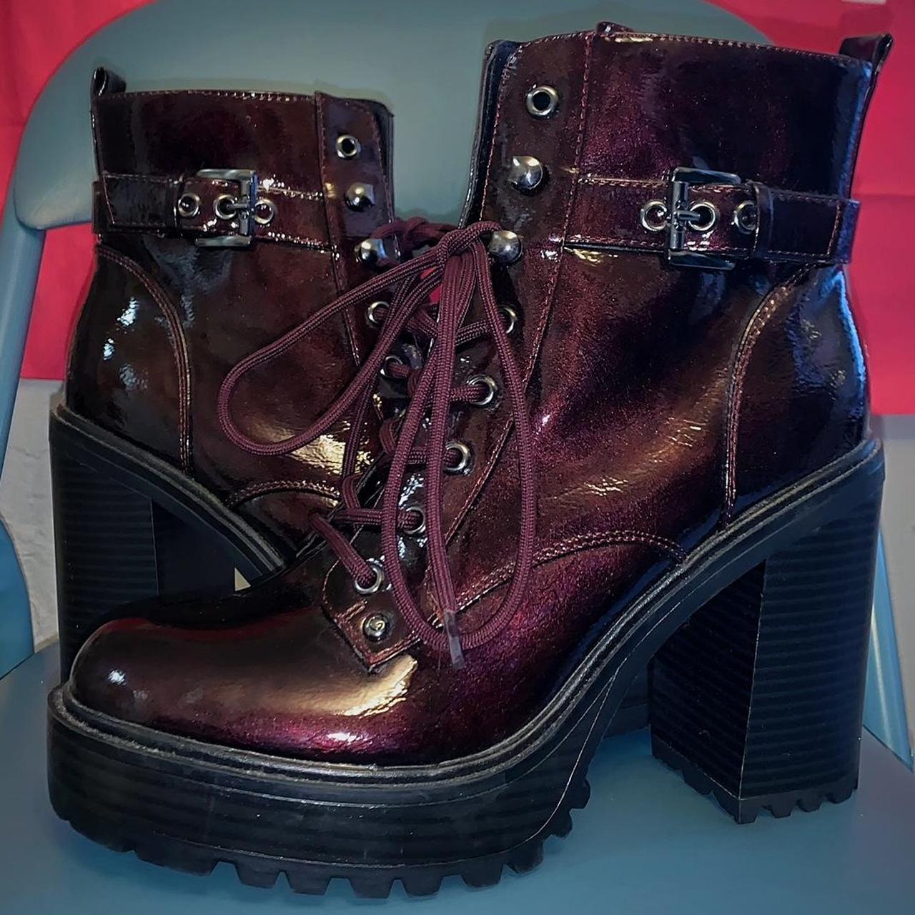 New Metallic Burgundy High-Heeled Ankle Boots (Size... | Depop