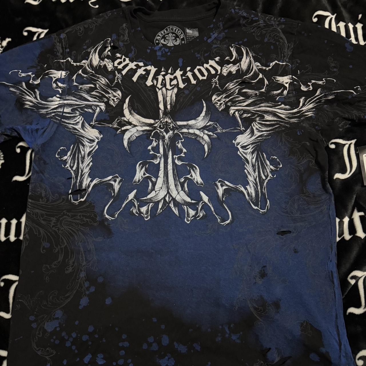 🦇 ݁ ˖ִ ࣪ Affliction blue and black shirt 🦇 ݁ ˖ִ ࣪ 🦇... | Depop