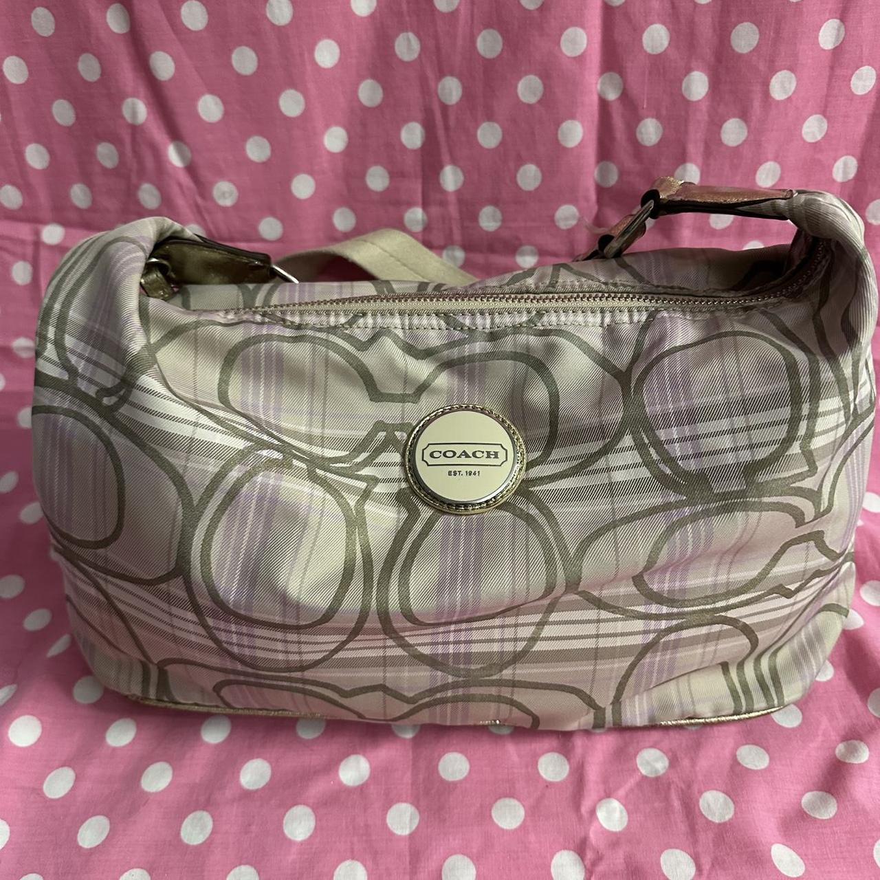 Adorable preppy cream and purple plaid coach... | Depop