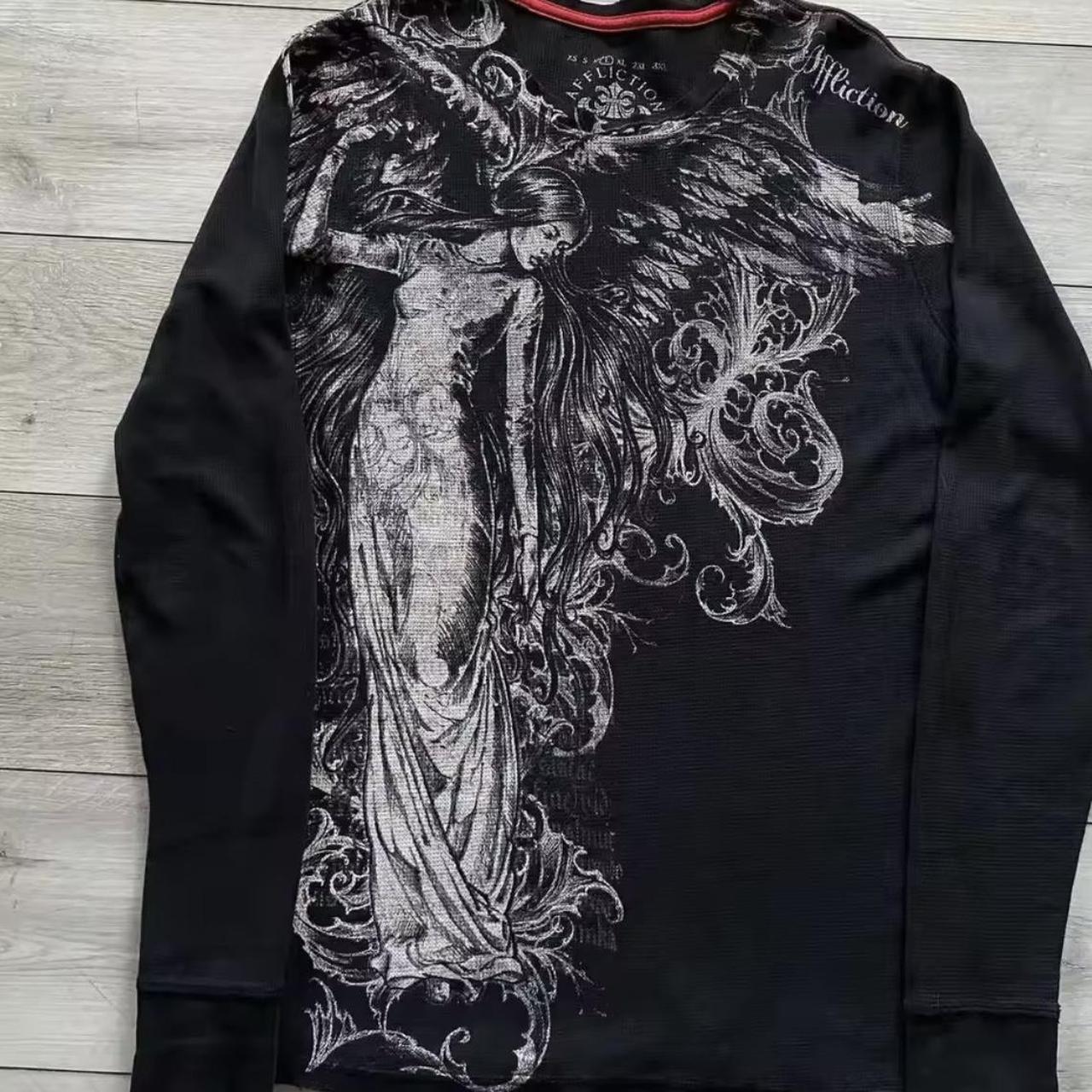 Black Affliction long sleeve shirt with white... | Depop