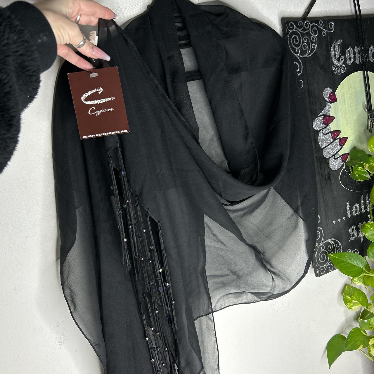 sheer black beaded shawl with tassels by Cejon new... - Depop