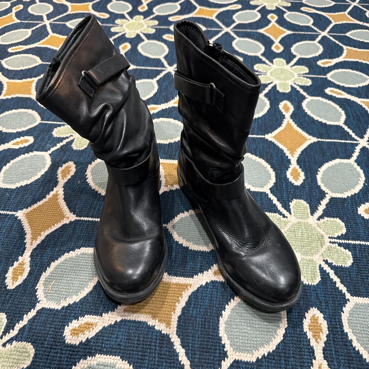 Black leather boots with buckle detail. Eric Michael... - Depop