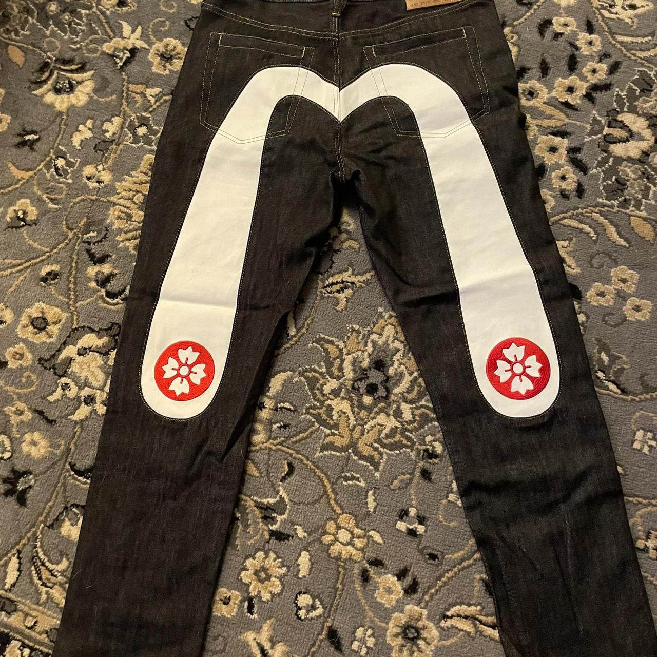 Black Evisu Jeans, Regular Fit - Depop