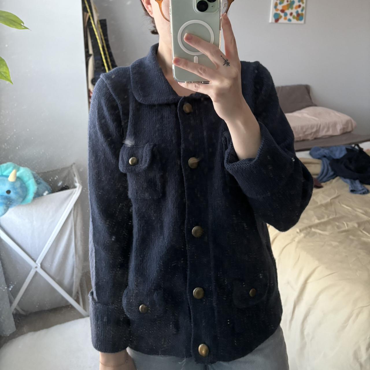 Architect Vintage Navy Blue button up sweater... - Depop