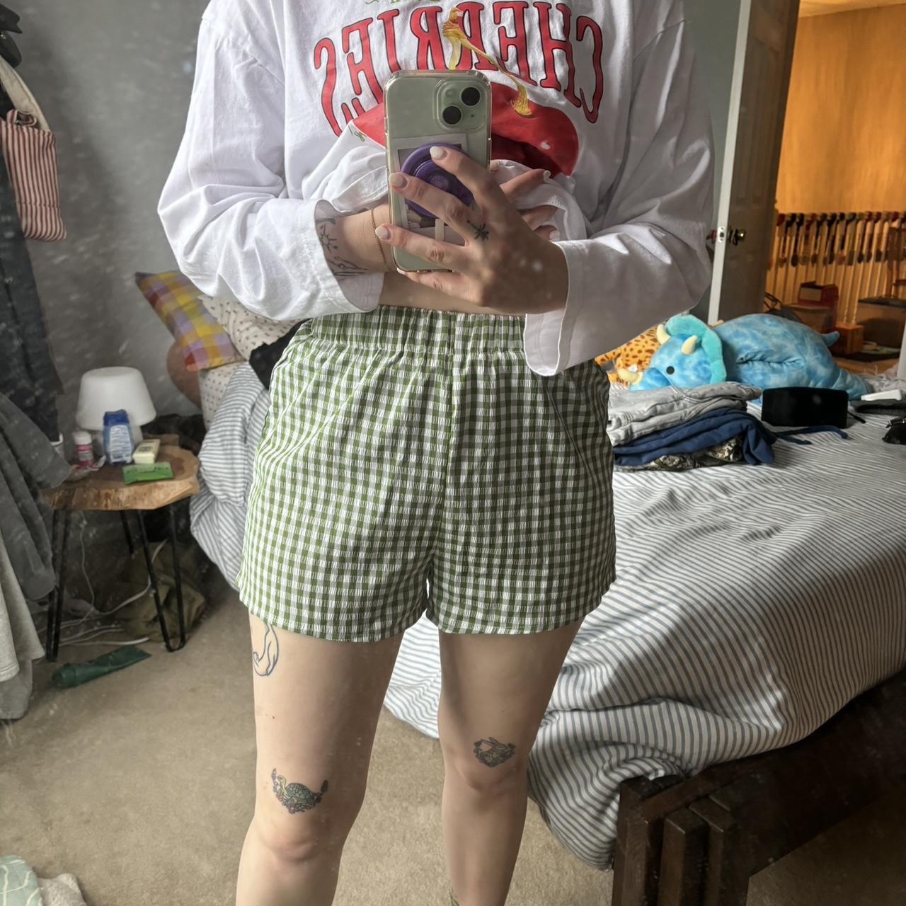 Green Gingham Boxer Shorts Too small for me - best... - Depop