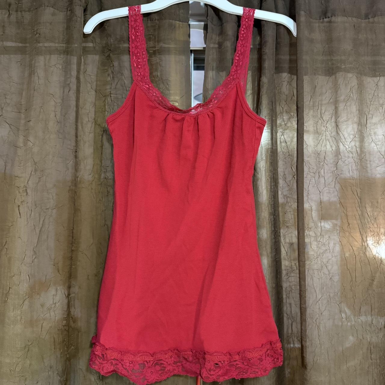small red tank with flower lace details #tanktop... | Depop