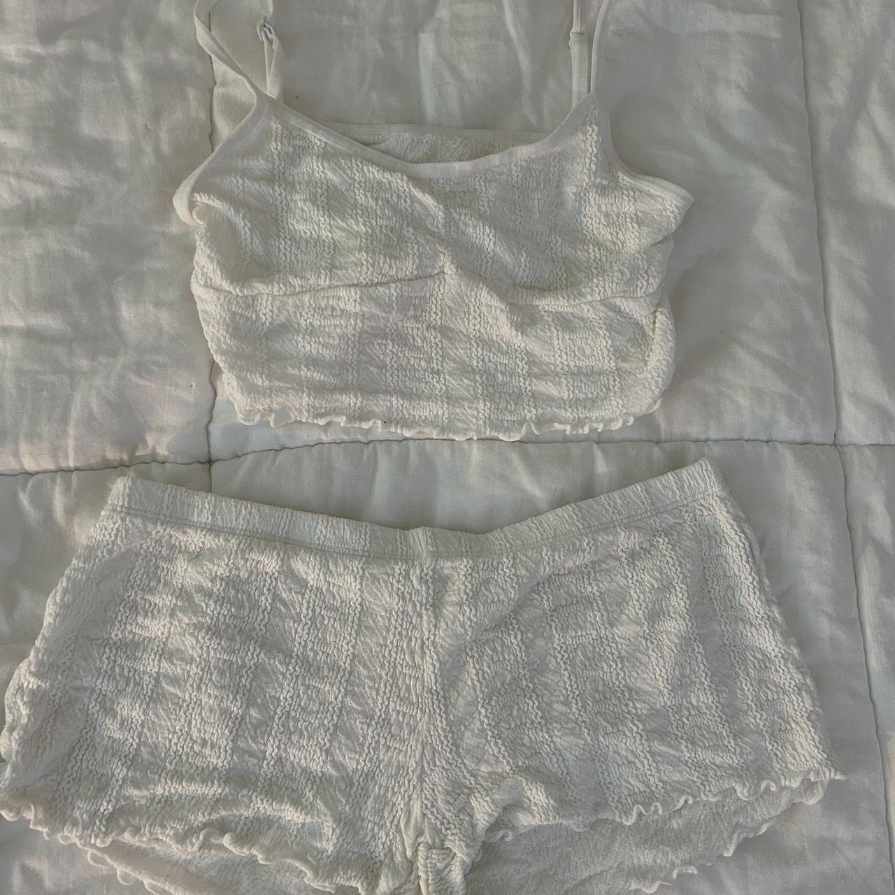 cute dainty lace cream knitted loungewear intimates... - Depop