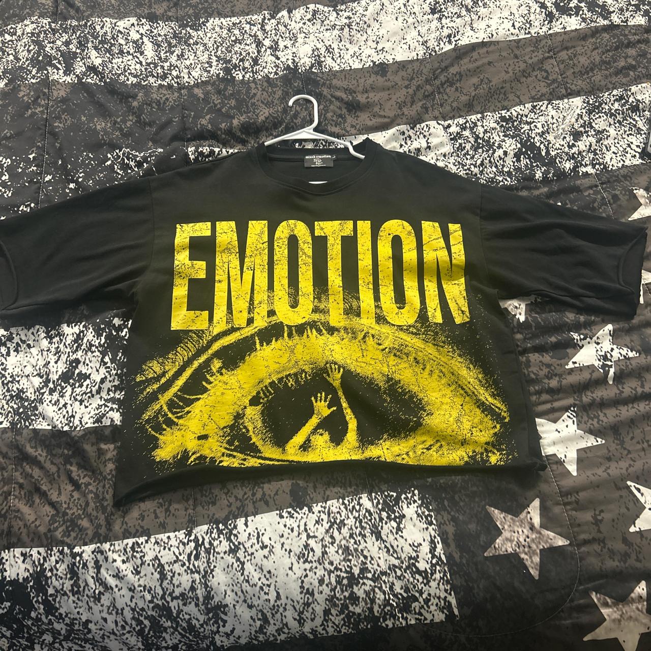 Black and yellow Mixed-Emotion Cropped T-shirt... | Depop